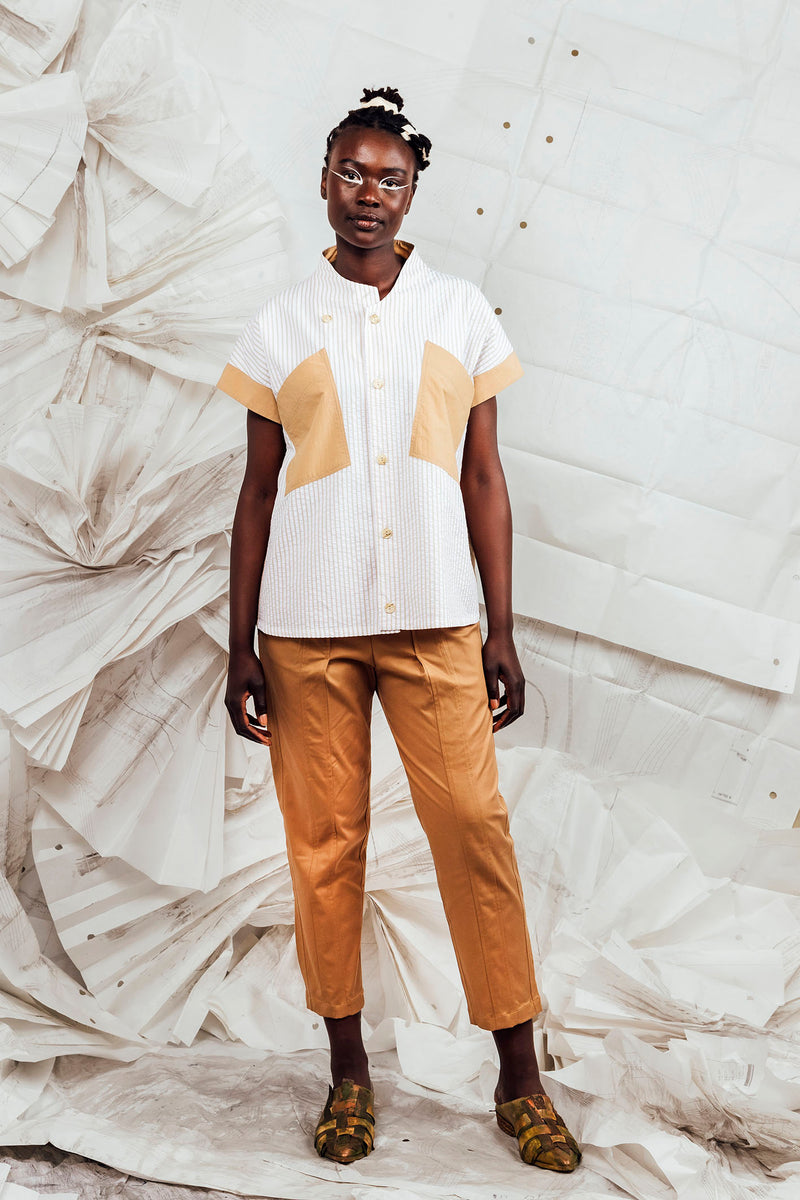 SL25 TAYA SQUARE CUT SHIRT - FAWN SEERSUCKER – JUDE Modern Artisan Fashion